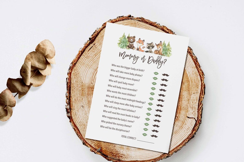 Woodland Mommy or Daddy Baby Shower Game, Woodland Animals Guess Who ...