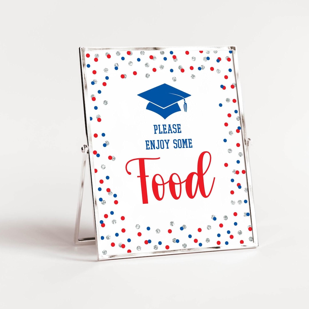 Patriotic Graduation Party Food Table Sign, Red, Blue & Silver Glitter ...