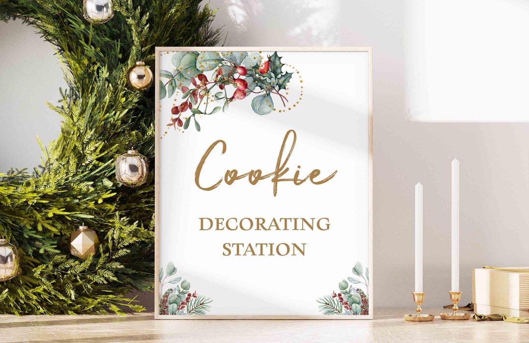 Cookie Decorating Station Sign, Winter Christmas Berries Party Sign, 2 ...