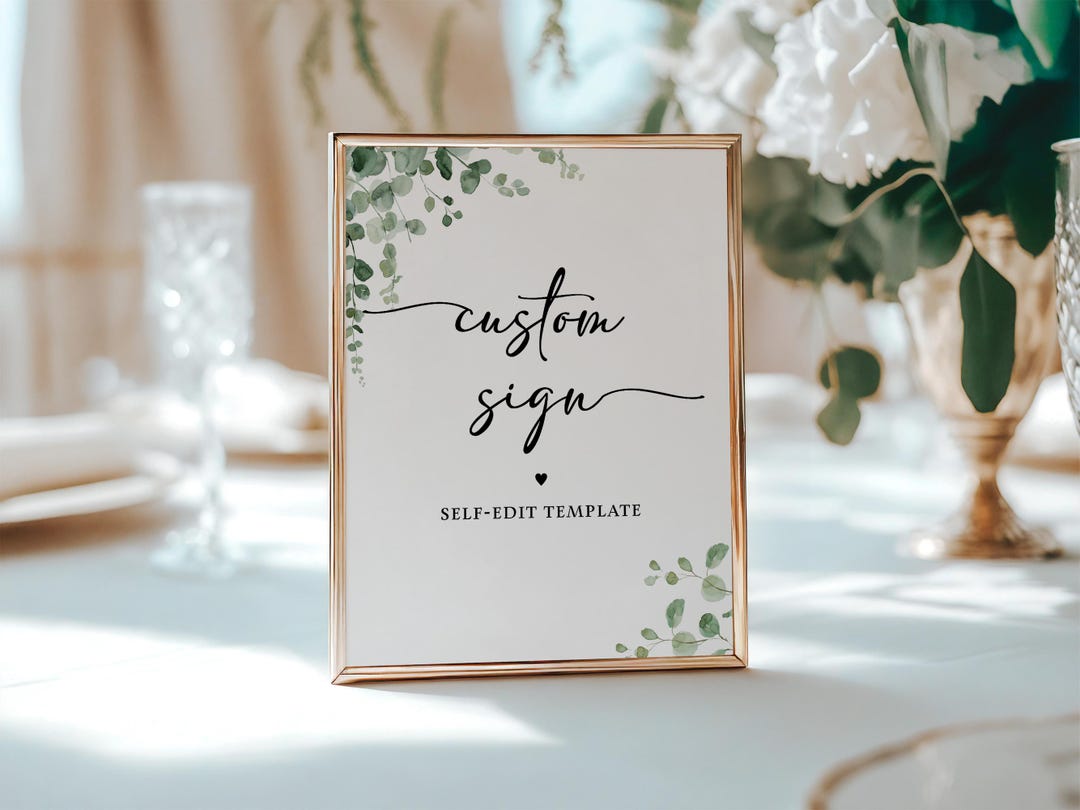 Eucalyptus Greenery Custom Table Sign Template, Self-edit - Etsy
