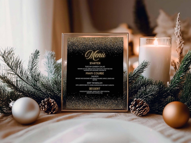 Black & Gold Dinner Menu Sign Template, 5x7 and 8x10, Self-edit, Canva ...