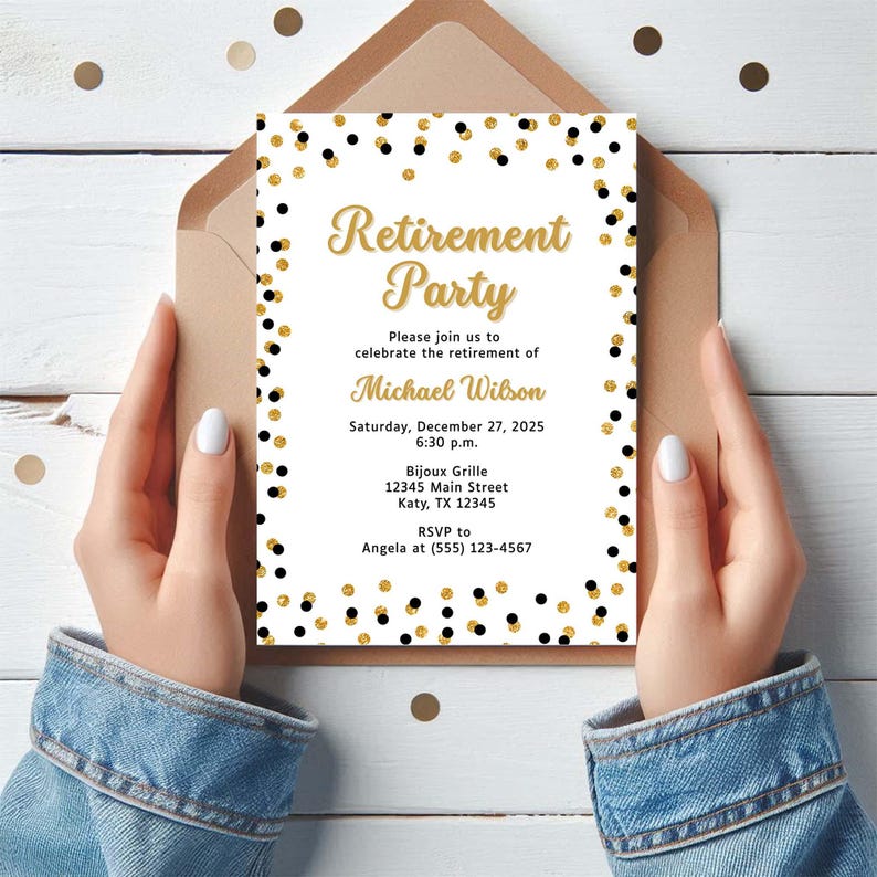 Black & Gold Retirement Party Invitation Template, Self Edit, Canva ...