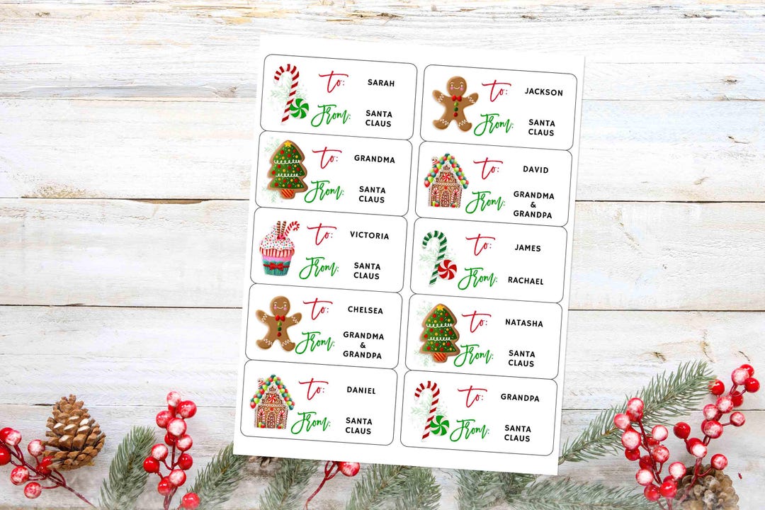 Sweet Christmas Gift Labels AVERY 18163 Template, DIY Editable Xmas ...