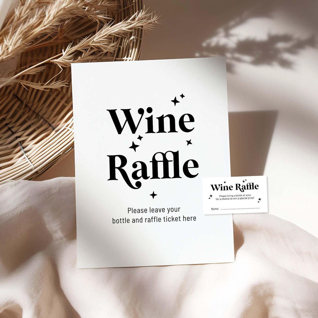 Retro Wine Raffle Sign & Tickets, Bridal Shower Activity, DIGITAL ...