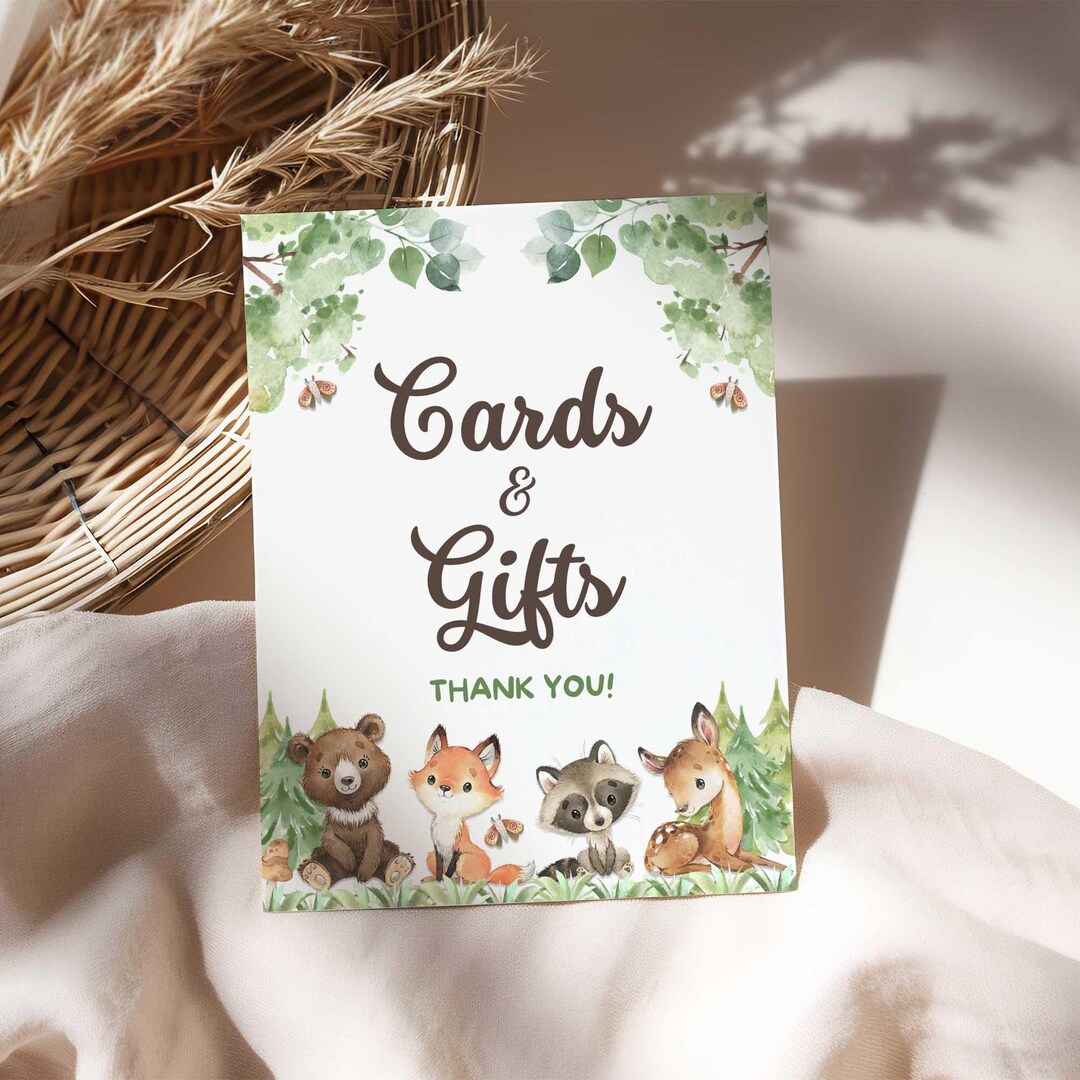 Woodland Animals Cards & Gifts Table Sign, 5x7 and 8x10, Instant ...