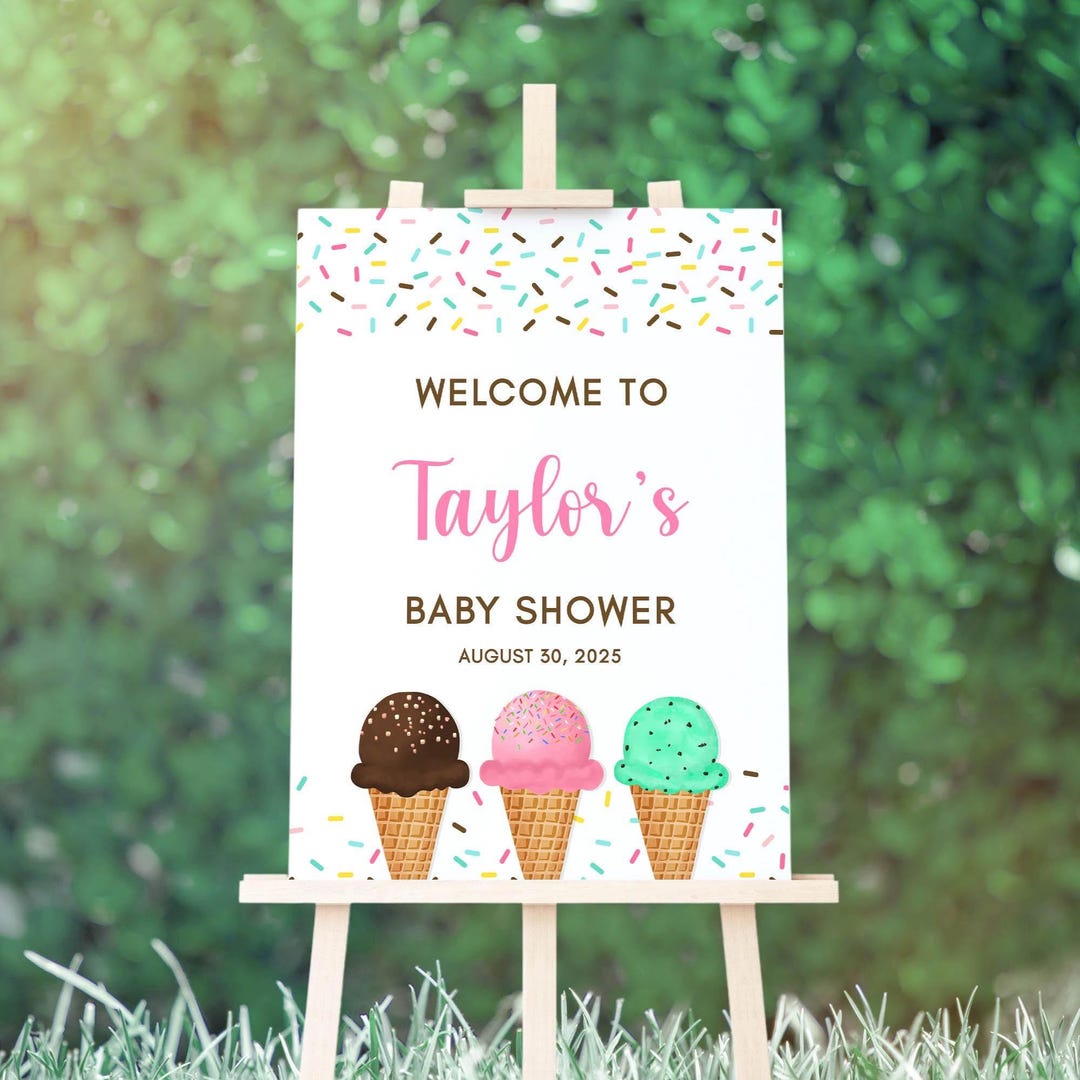 Ice Cream Baby Shower Welcome Sign Template (self-edit, 18x24 & 24x36 ...