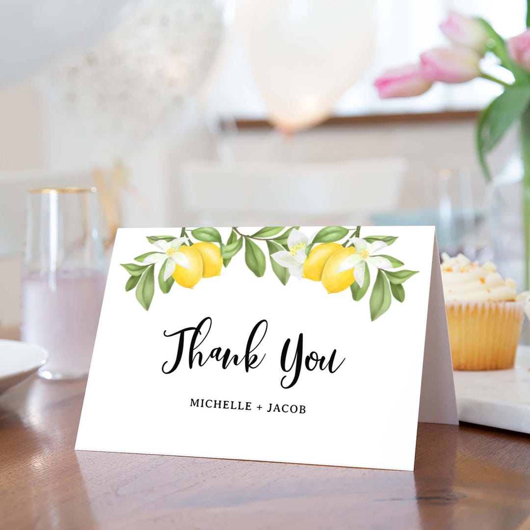 Lemon Thank You Card Template, Editable Lemon Citrus Wedding Shower ...