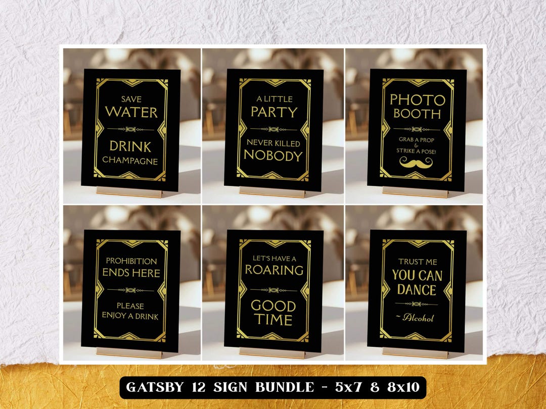 Gatsby Party Signs Bundle, Roaring 20s Decor (digital Download) - Etsy