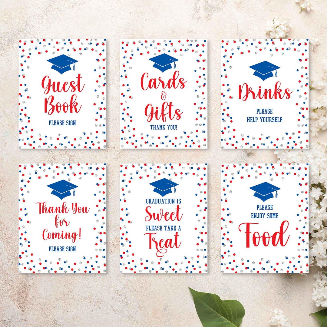 Patriotic Graduation Party Signs Bundle Templates, Red & Blue Confetti ...