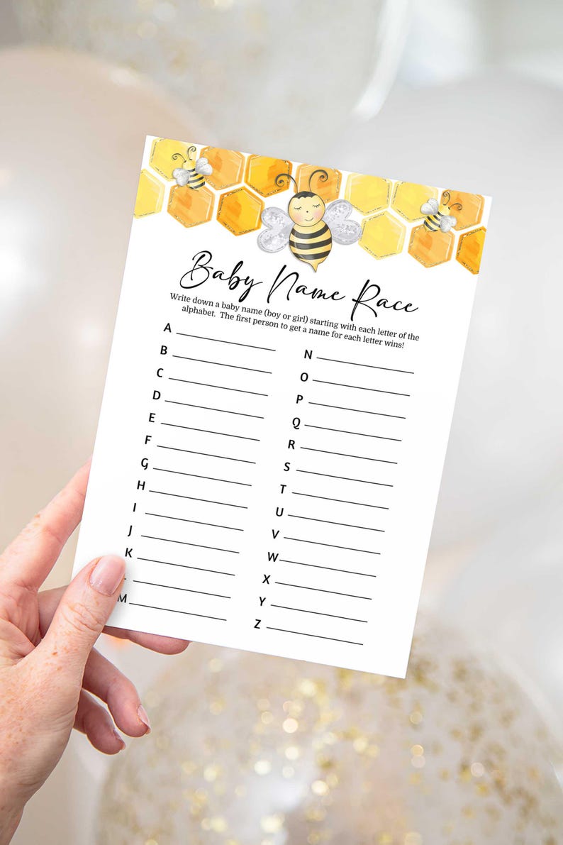 Bee Baby Name Race Baby Shower Game, Honey Bee Neutral Shower Game ...