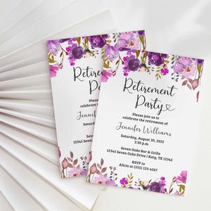 Purple Retirement Party Invitation Template, Floral Retirement ...
