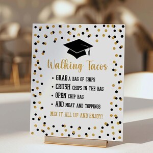 Walking Tacos Graduation Party Sign, Black & Gold Glitter Confetti Sign ...