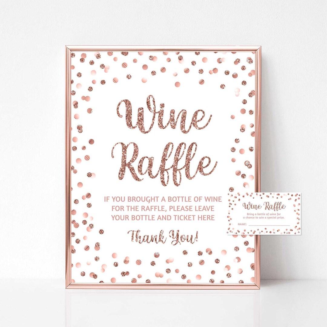 Rose Gold Wine Raffle Sign & Tickets Template, Editable Rose Gold ...