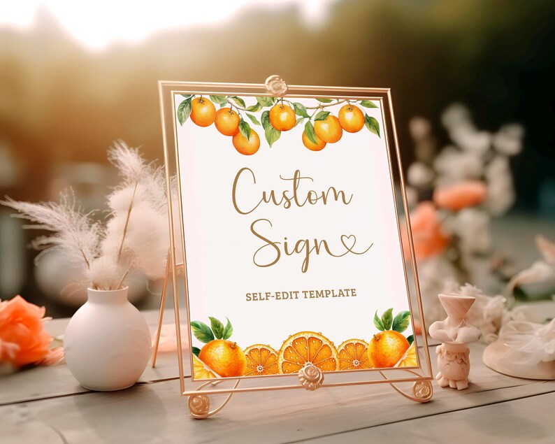 Orange Citrus Custom Table Sign Template, Orange Citrus Summer Shower ...