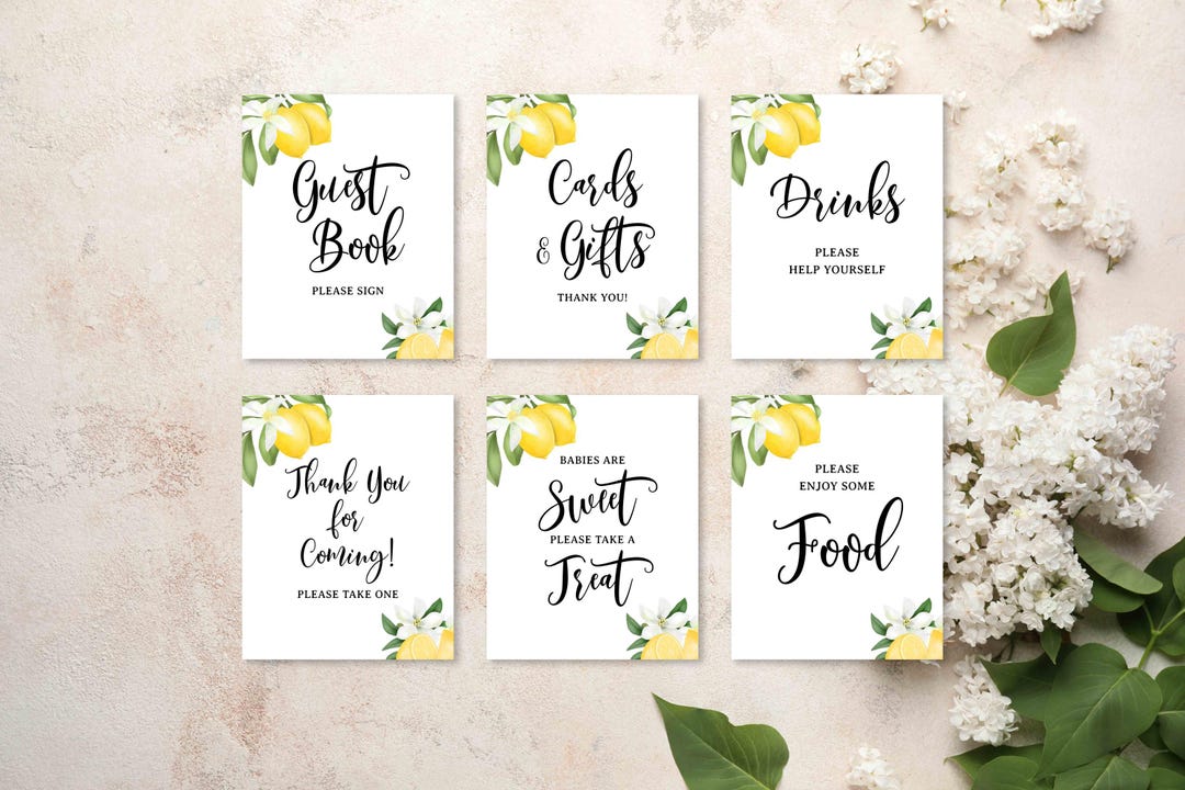 Lemon Citrus Baby Shower Signs Bundle Template, Neutral Editable Shower ...