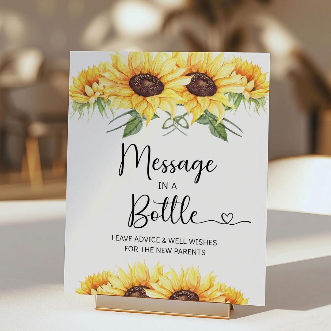 Message in a Bottle Baby Shower Sign, Sunflowers Message for the ...