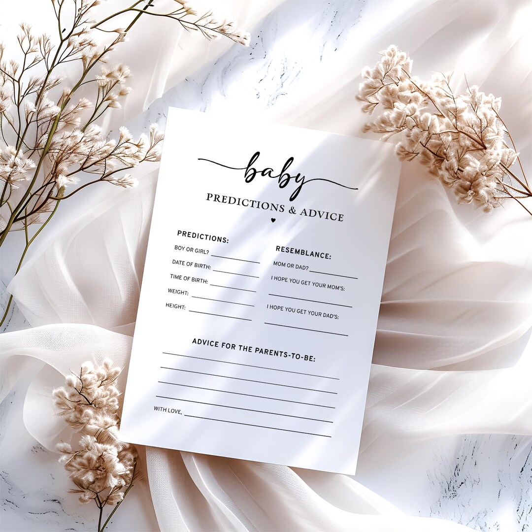 Minimalist Baby Shower Game: Predictions & Advice Cards, Instant ...
