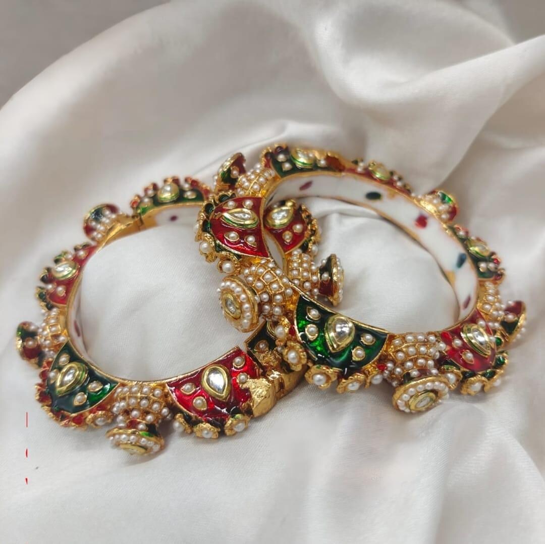 Kundan Bangles/gold Pacheli/indian Bangles/indian Kada/openable Bangle ...