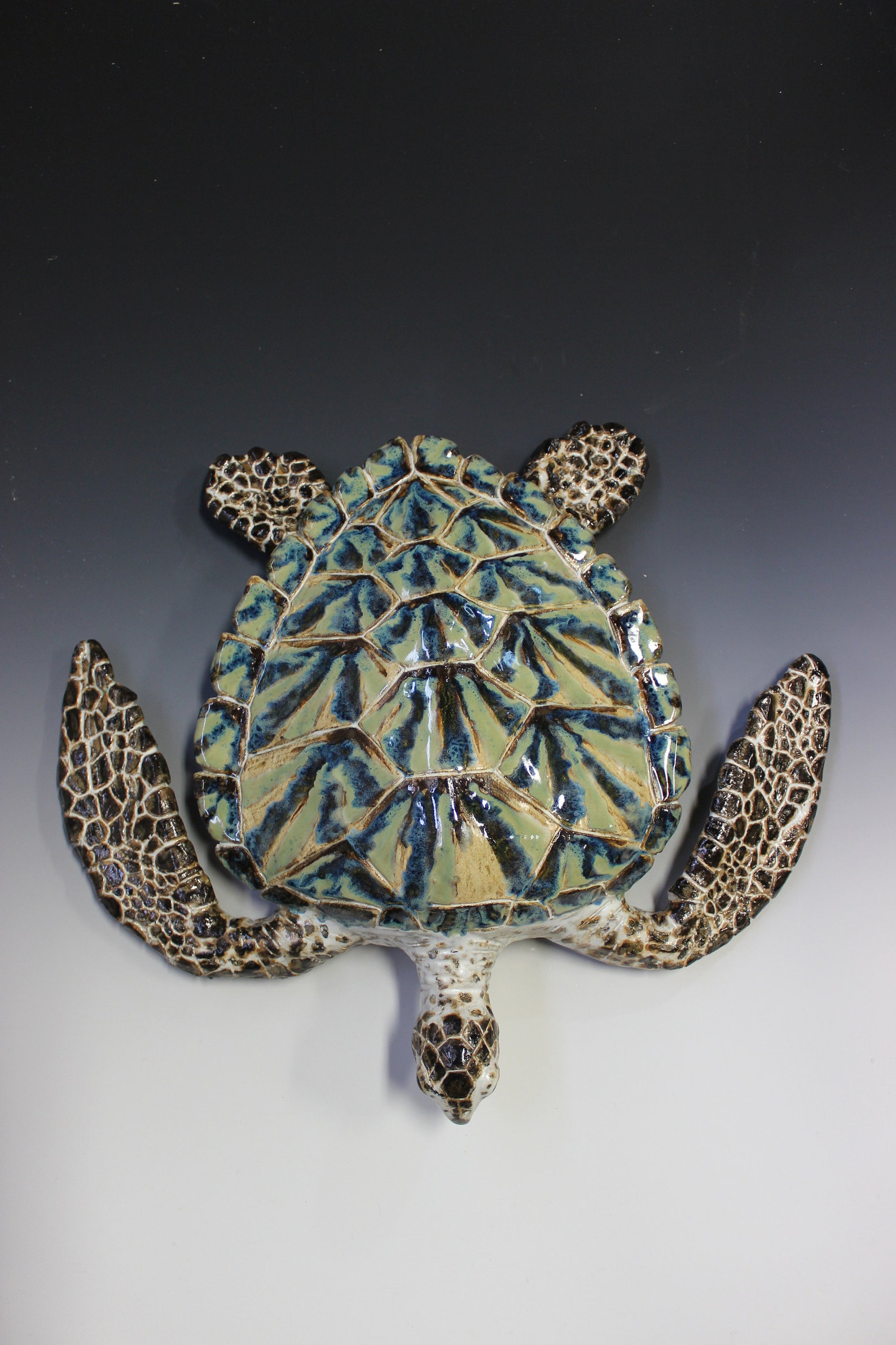 Large Hand-made Marbled Ceramic Sea Turtle Wall Hanging/coffee Table ...