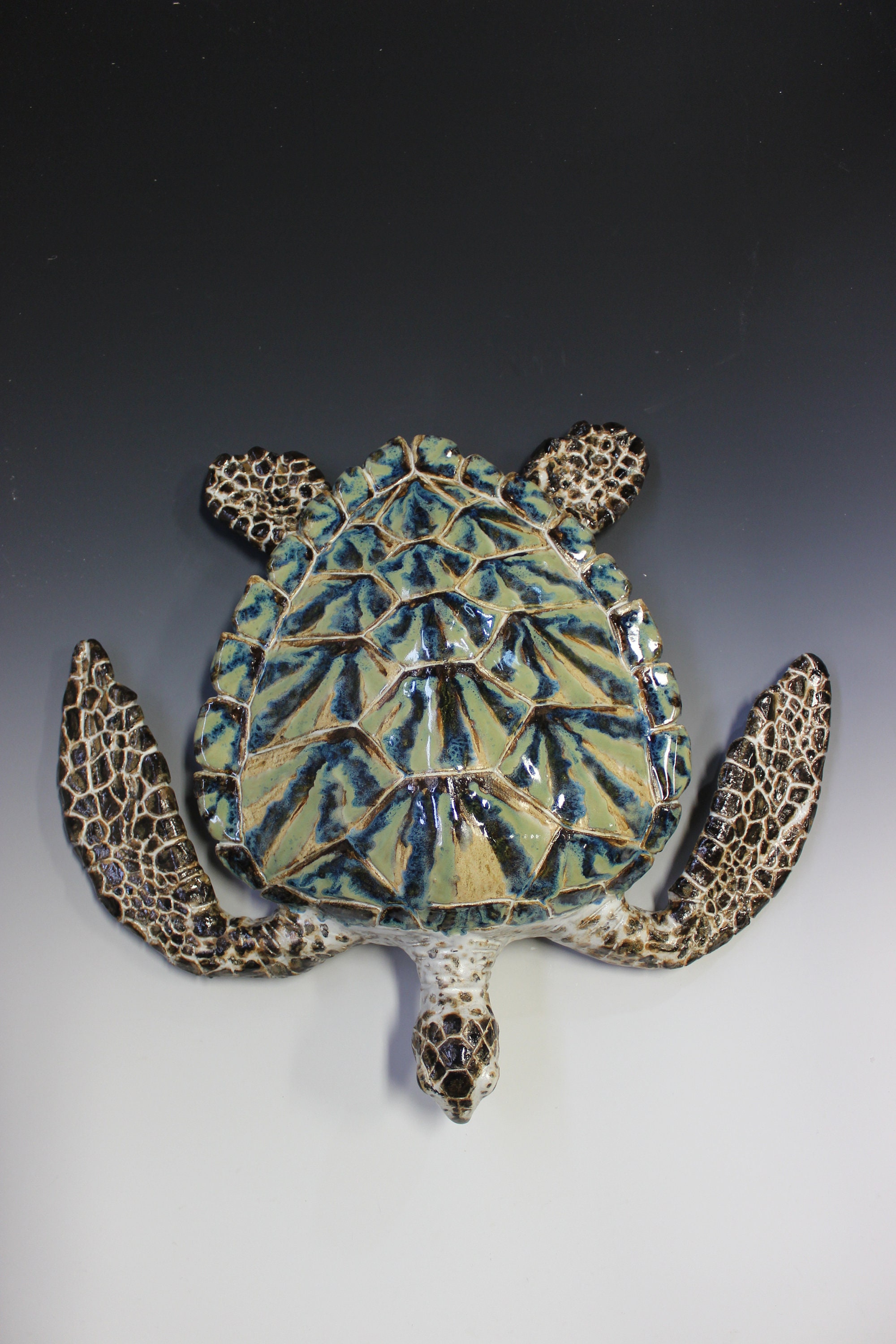 Large Hand-made Marbled Ceramic Sea Turtle Wall Hanging/coffee Table ...