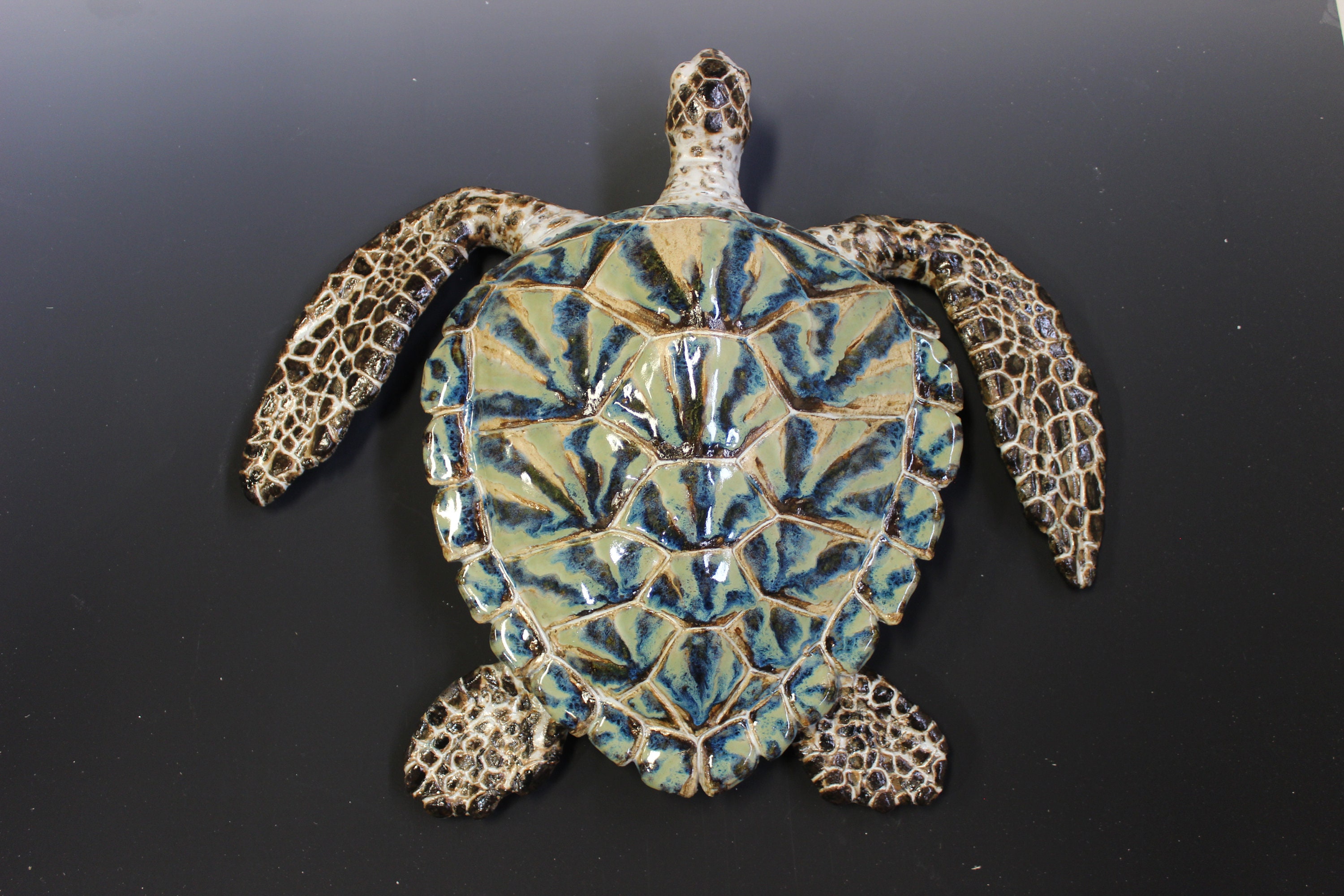 Large Hand-made Marbled Ceramic Sea Turtle Wall Hanging/coffee Table ...