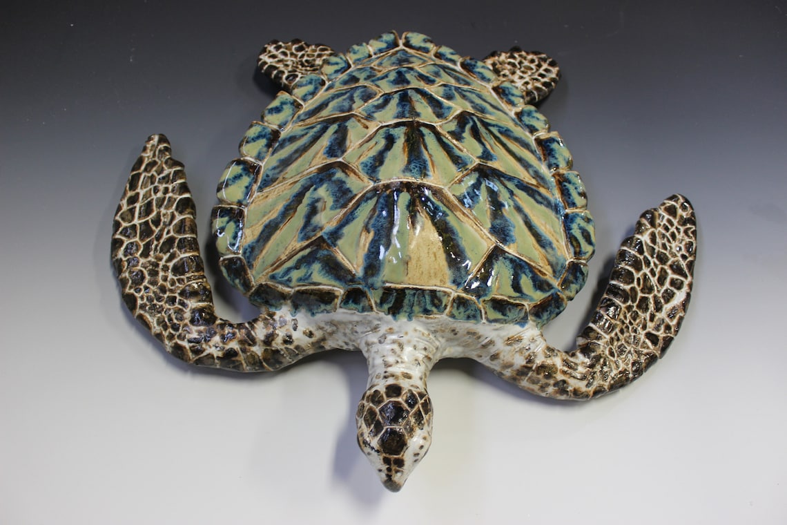 Large Hand-made Marbled Ceramic Sea Turtle Wall Hanging/coffee Table ...