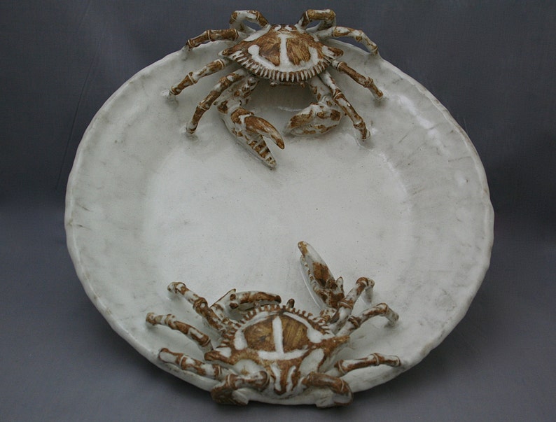 Handmade Ceramic Crab Platter, Mediterranean Glazed Pottery (made to ...