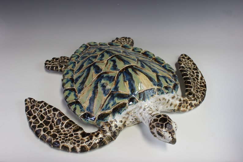 Large Hand-made Marbled Ceramic Sea Turtle Wall Hanging/coffee Table ...