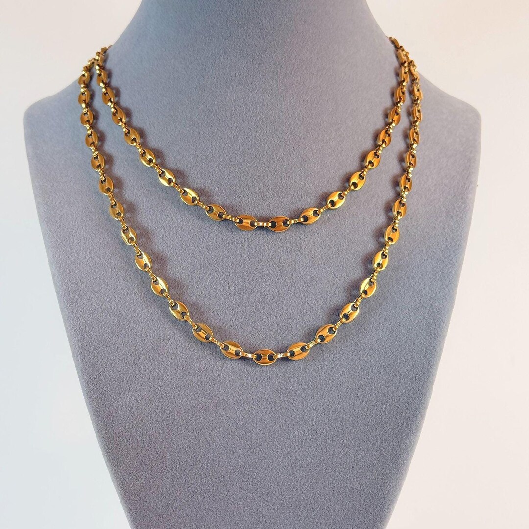 Gold Gucci GG Necklace and Bracelet Puffed Mariner Link Chain for Women ...