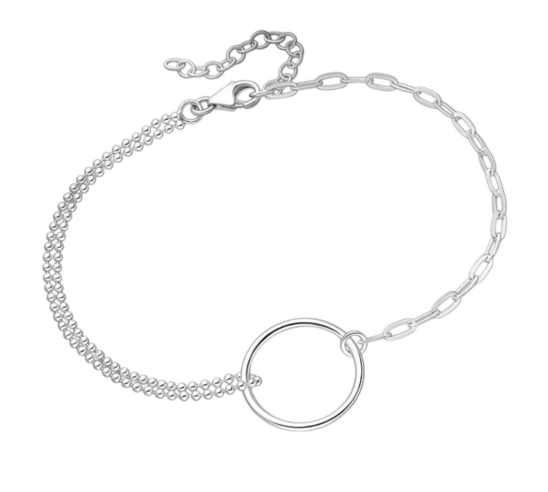 925 Sterling Silver Chain and Circle Bracelet - Etsy