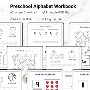 Alphabet Worksheets Printable Tracing Coloring Homeschool Teacher Kids ...