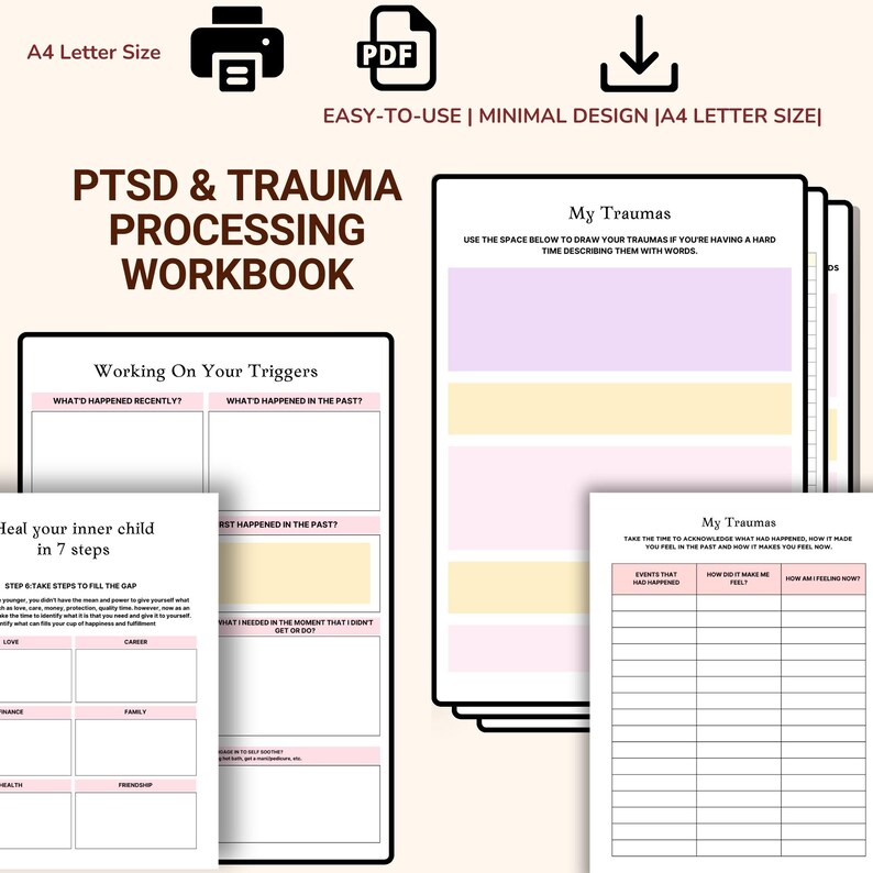 Ptsd and Trauma Processing Workbook Journal Printable CBT Anxiety ...