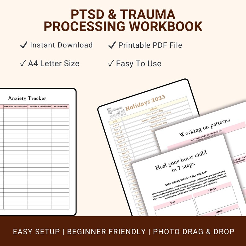 Ptsd and Trauma Processing Workbook Journal Printable CBT Anxiety ...