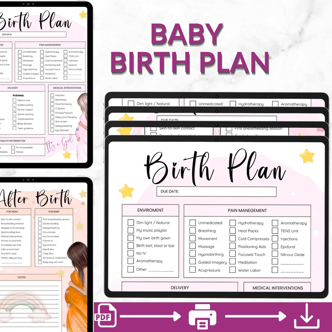 Printable Baby Birth Plan Template Customizable Labor Preferences ...