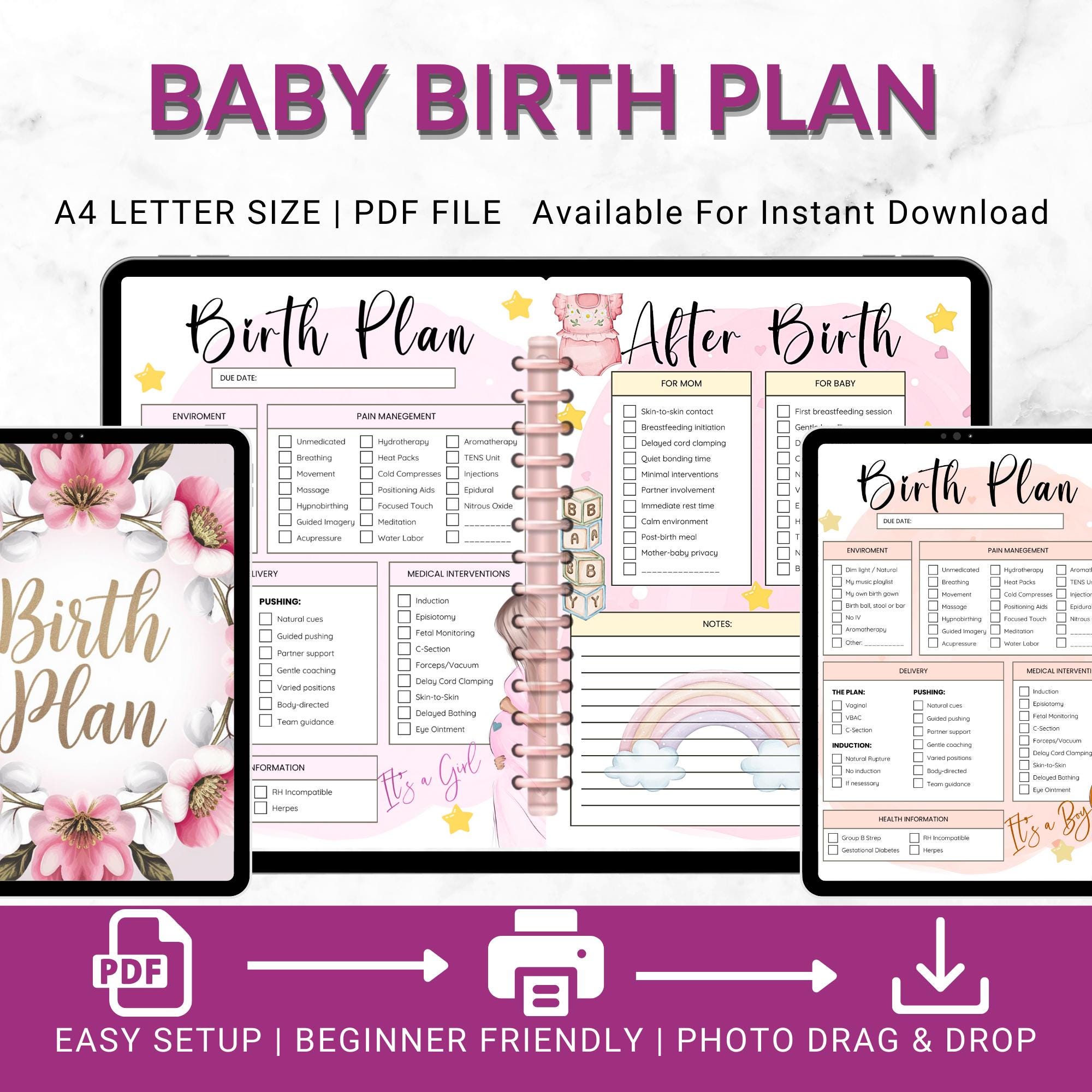 Printable Baby Birth Plan Template Customizable Labor Preferences ...
