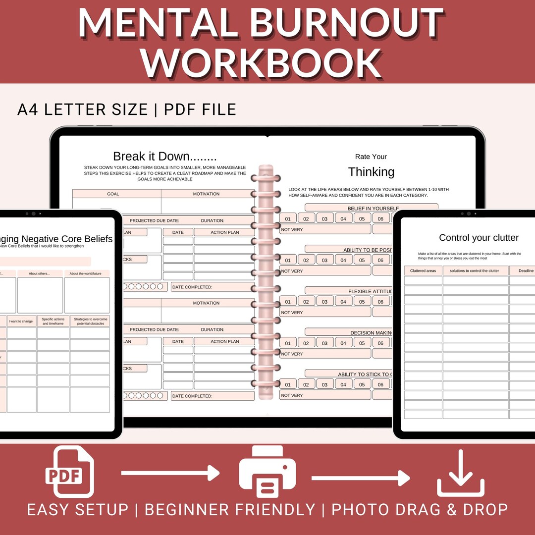 Mental Burnout Workbook, Stress Relief Guide, Self-care Workbook ...