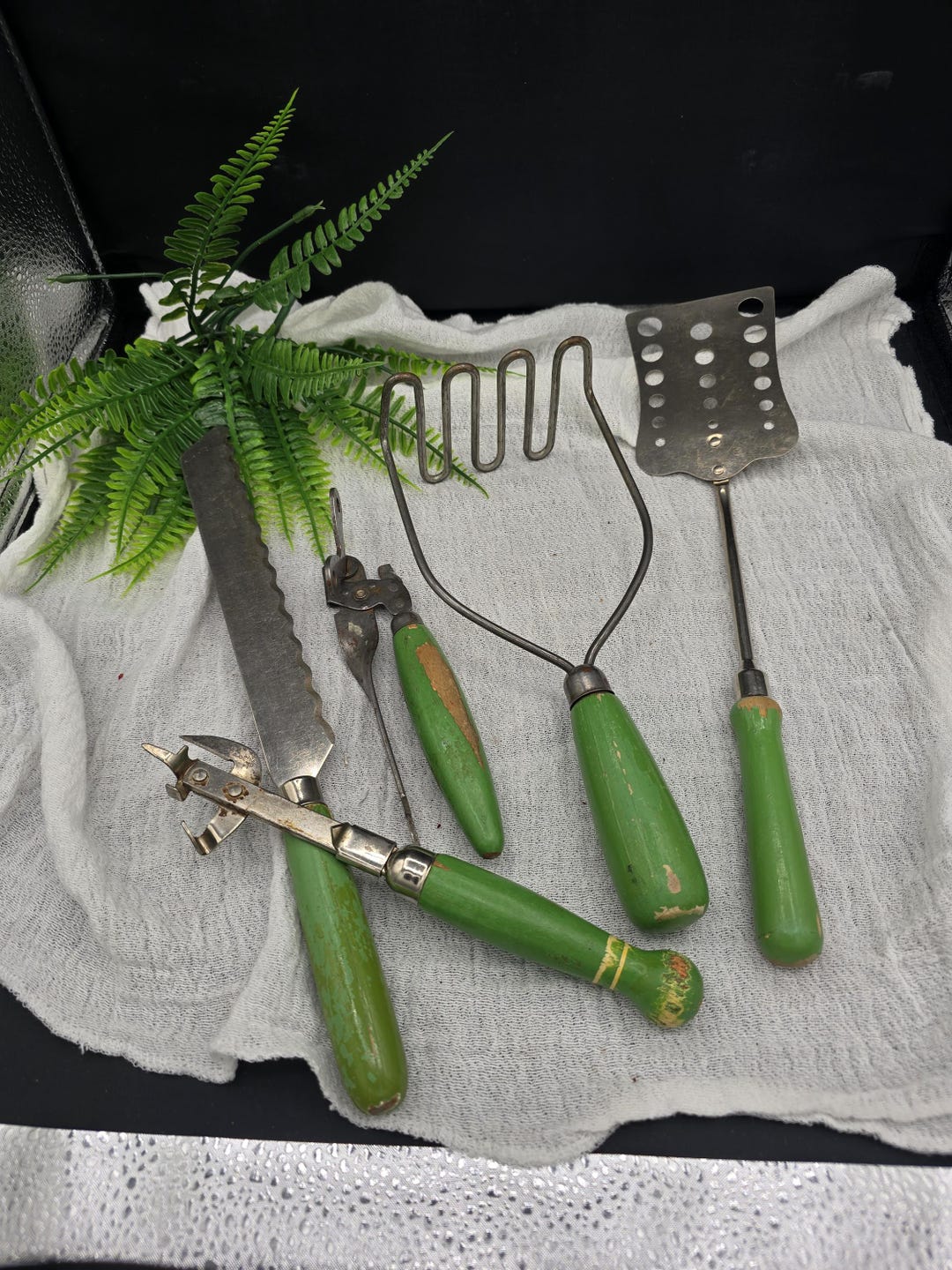 Vintage Green Handled Kitchen Utensils - Etsy