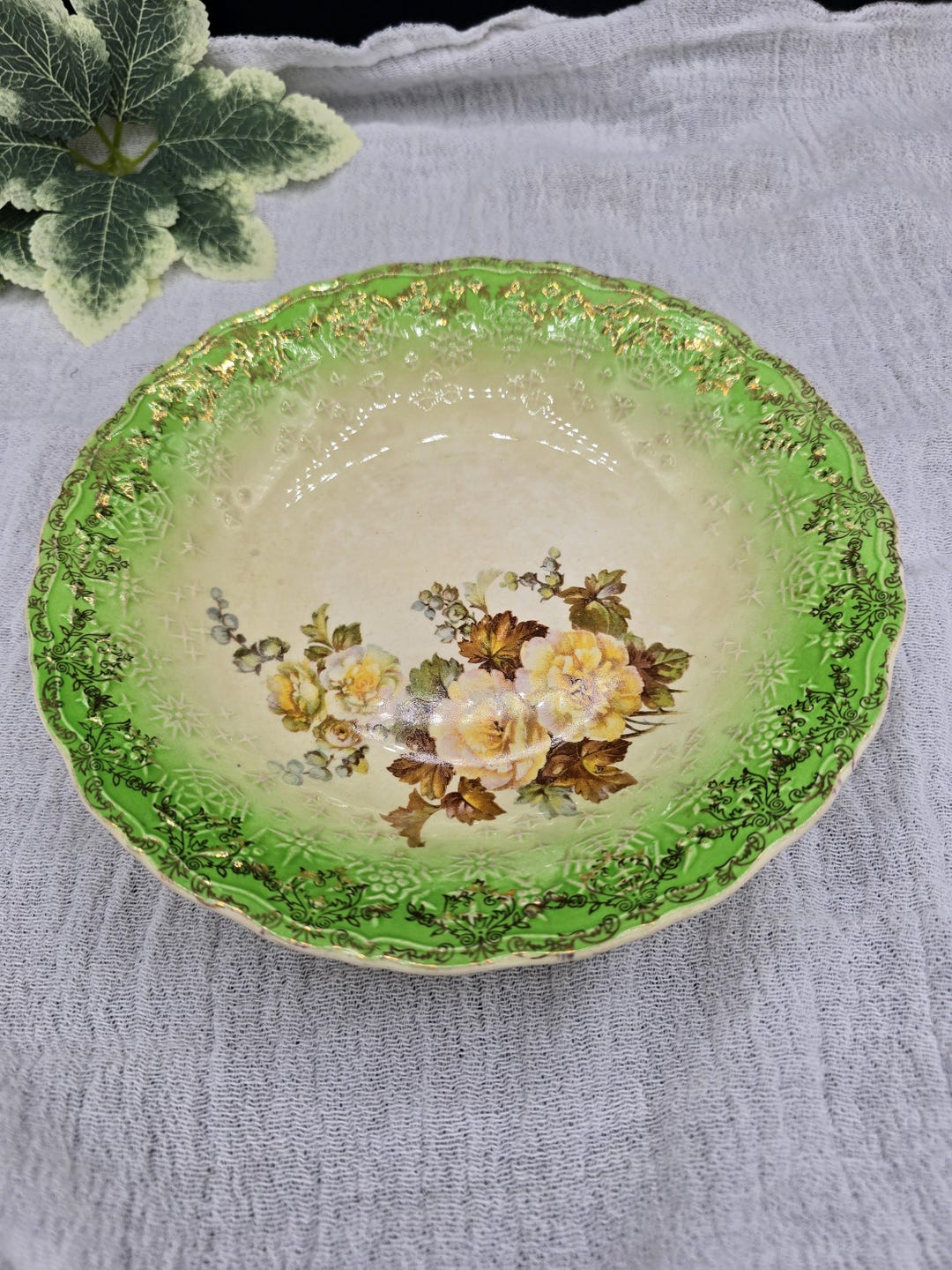 Vintage Leigh Ware "rose of Sharon Green" Bowl With 22k Gold Trim. - Etsy