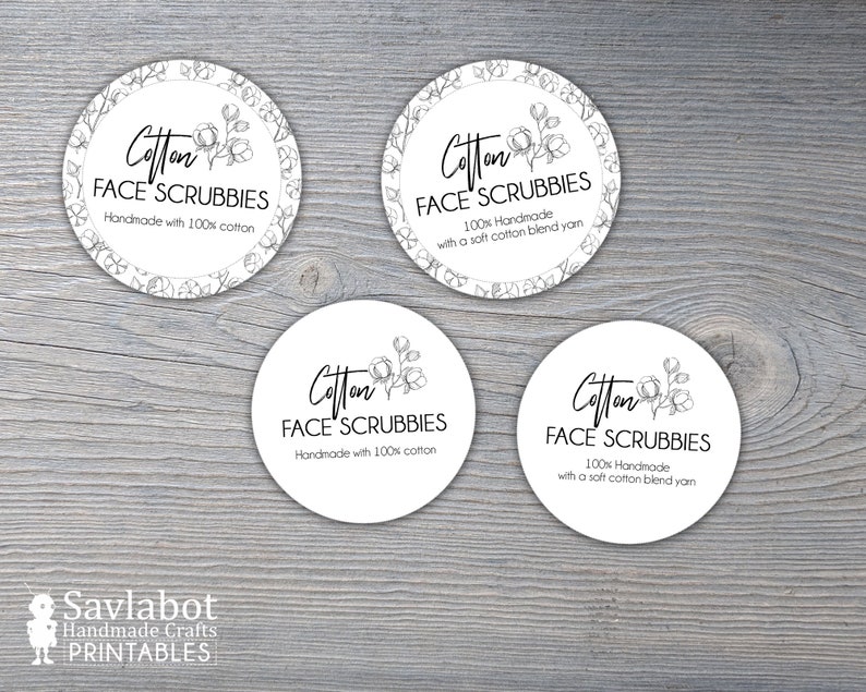 Round Face Scrubbies Tags With Cotton Logo Printable Pdf - Etsy