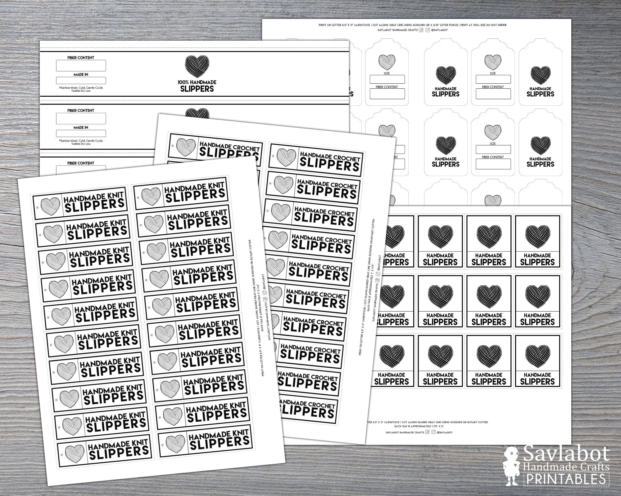 Printable Slippers Tags and Labels, Knit, Crochet Slipper Socks ...