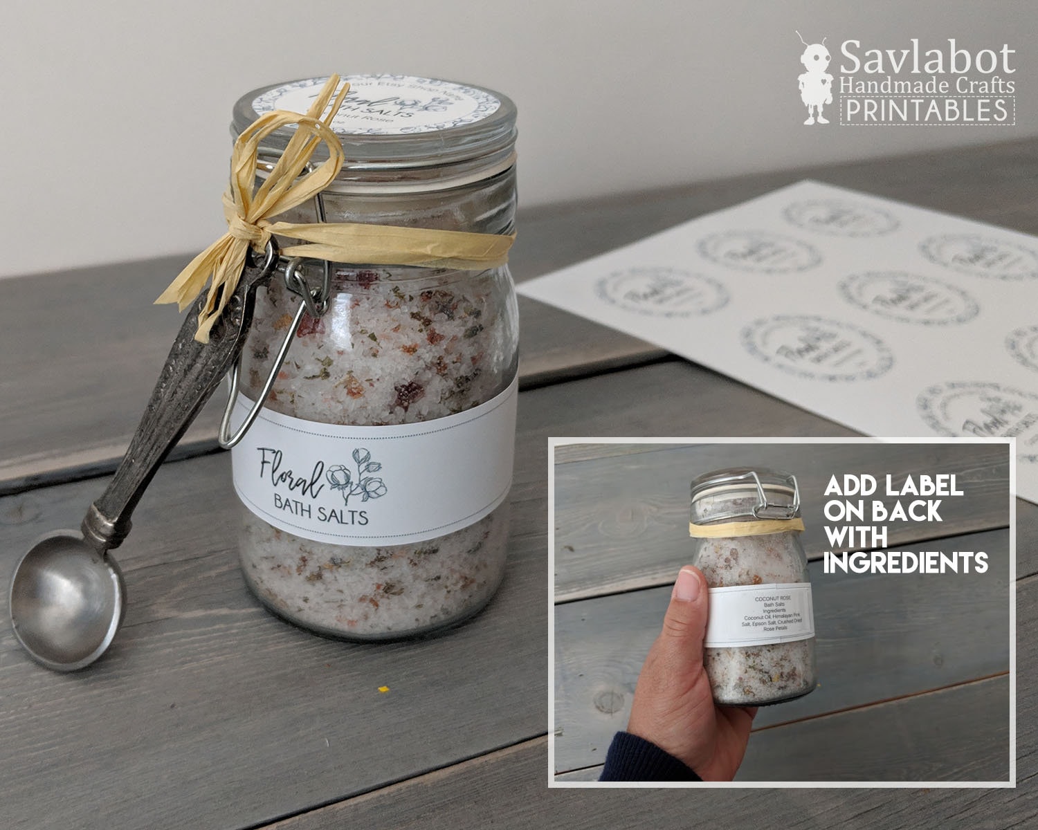 Bath Salt Labels With Cotton Logo Floral Bath Salts Natural | Etsy