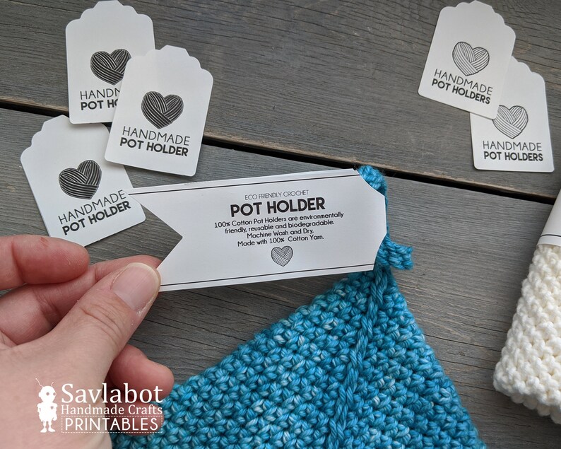 Pot Holder wrap and tag set yarn heart Pot Holders Tags | Etsy