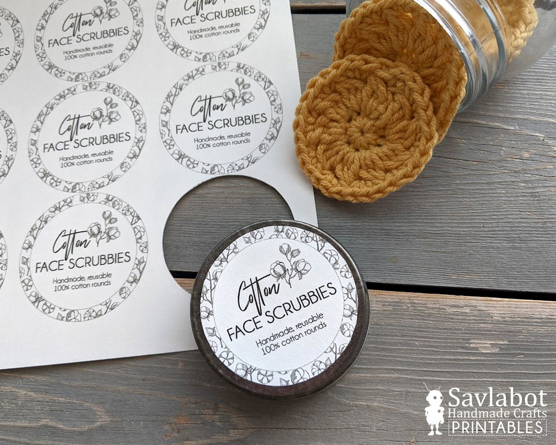 Round Face Scrubbies Tags With Cotton Logo Printable Pdf - Etsy