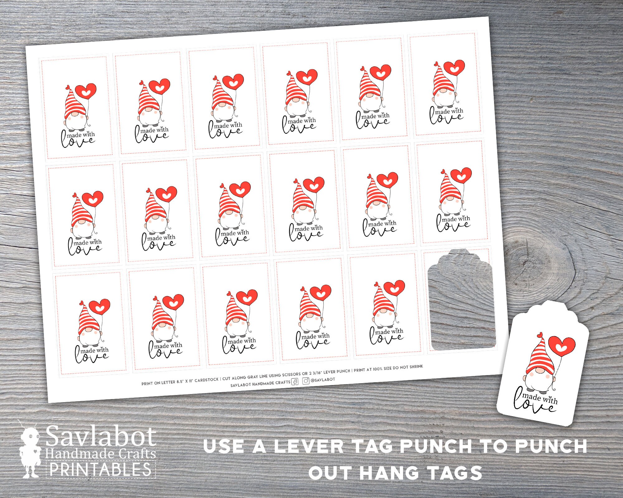 Printable Tags for Handmade Gnomes Valentine Gnomes Packaging | Etsy