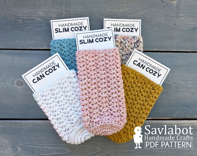 Crochet Slim Can Cozy Pattern and Printable Can Cozy Holder Templates ...