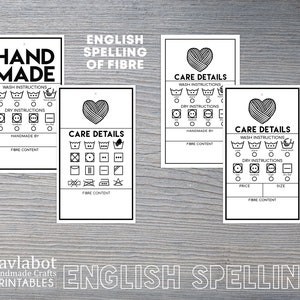 ENGLISH Spelling Care Labels for Handmade Items, Printable Care Tags ...
