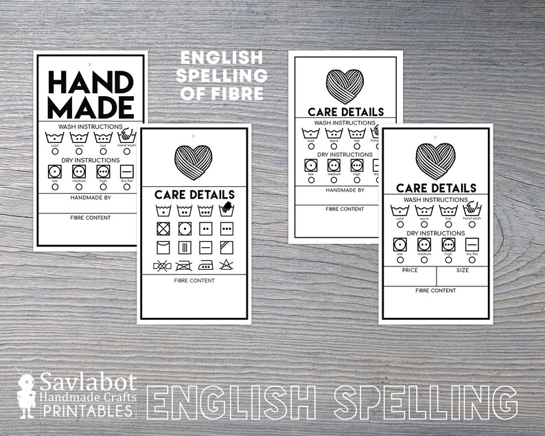 ENGLISH Spelling Care Labels for Handmade Items Printable - Etsy