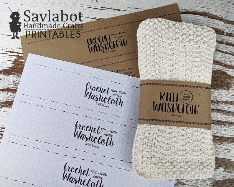Knitting & Crochet Tags Labels, Washcloth Wrap, Printable Gift Tags ...