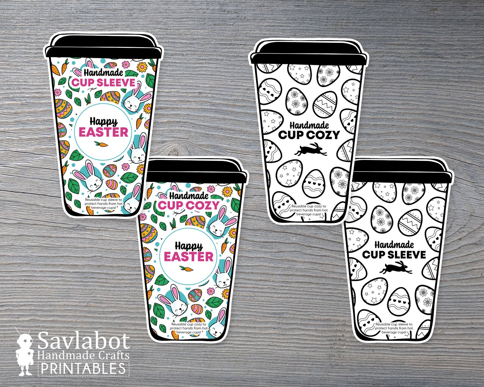 Printable Easter Cup Cozy Holder Template Coffee Cozy | Etsy