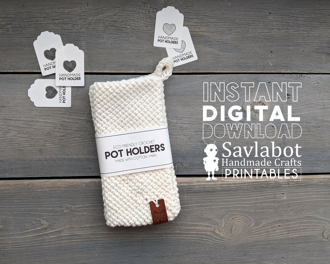 Pot Holder Wrap and Tag Set, Yarn Heart Pot Holders Tags, Printable ...